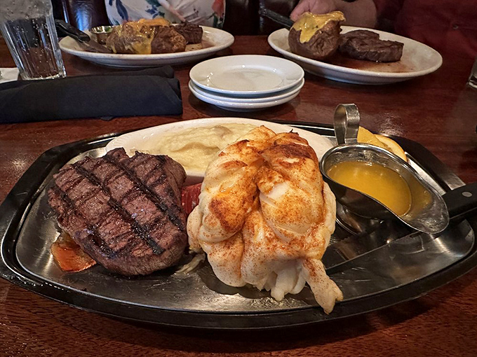 Surf meets turf in this plate of pure indulgence. That perfectly grilled steak and golden-brown chicken create a land-based harmony.