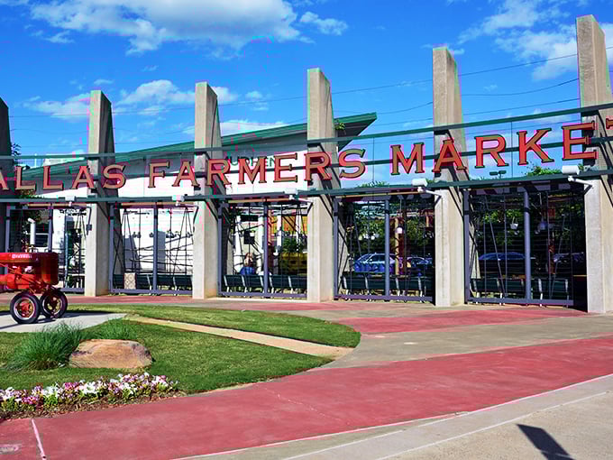 The iconic Dallas Farmers Market sign welcomes you to a shopping experience that's evolved far beyond tomatoes and corn.