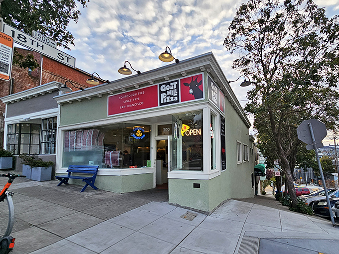 Goat Hill's mint-green corner spot has been Potrero Hill's sourdough sanctuary for decades. Tangy crust, tremendous views.