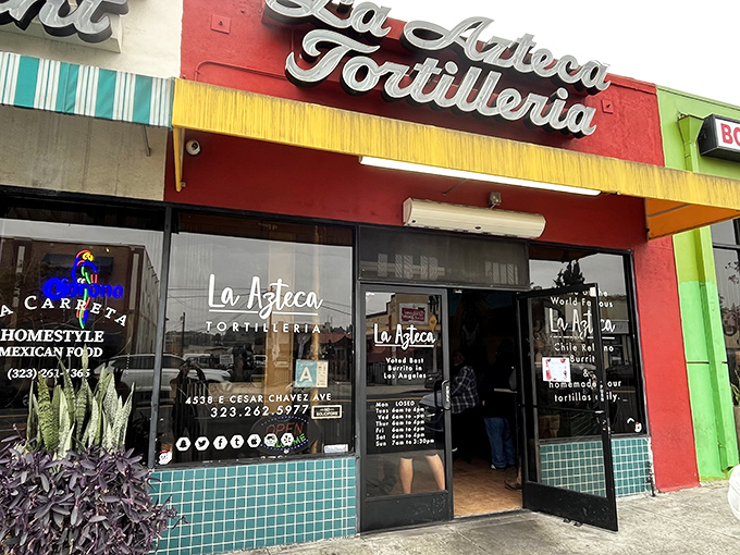 Bright colors and fresh tortillas signal serious Mexican comfort food happening behind these cheerful doors. 