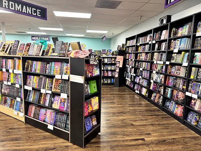 Mysterious Galaxy's storefront promises adventures in far-off worlds and thrilling mysteries waiting to be solved.