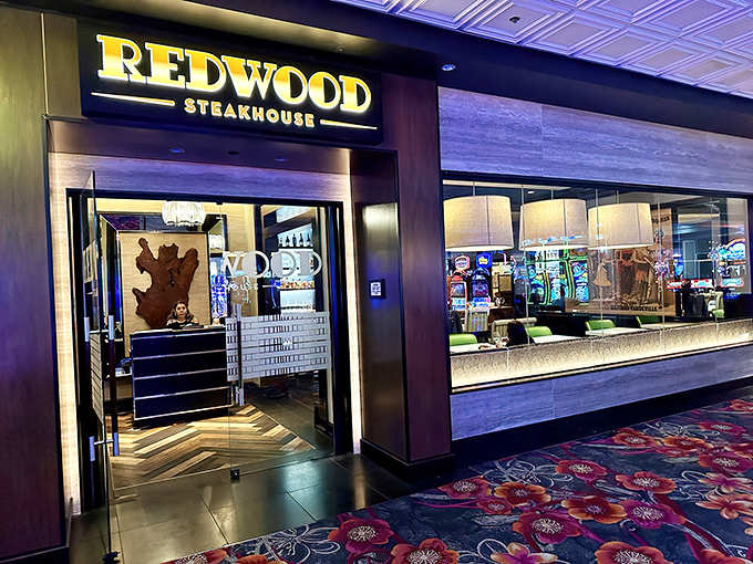 Redwood Steakhouse's elegant entrance brings old Vegas glamour to the modern day &ndash; a portal to classic steakhouse indulgence.