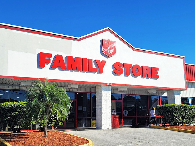 Salvation Army's classic red and white color scheme &ndash; as iconic as a vintage Coca-Cola sign and just as welcoming.