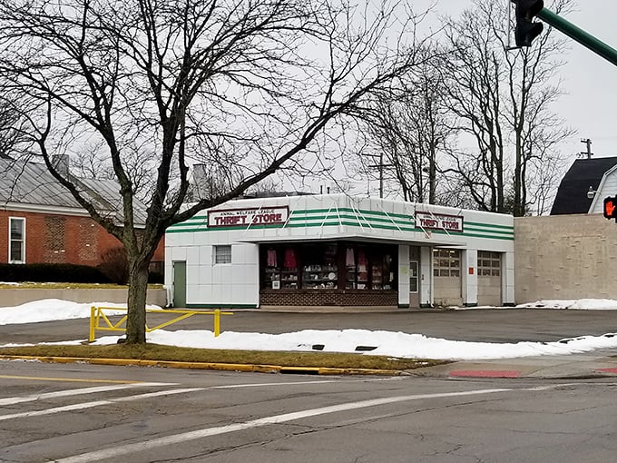 The Animal Welfare League Thrift Store's vintage exterior hints at the retro treasures waiting inside.