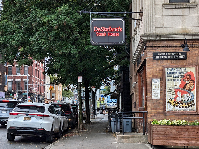 That vintage movie poster hints at DeStefano's character. A neighborhood gem with Hollywood-worthy steaks.