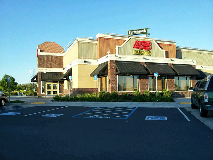 This roadhouse exterior hints at the casual, peanut-shells-on-the-floor fun waiting inside – along with serious mesquite-grilled steaks.