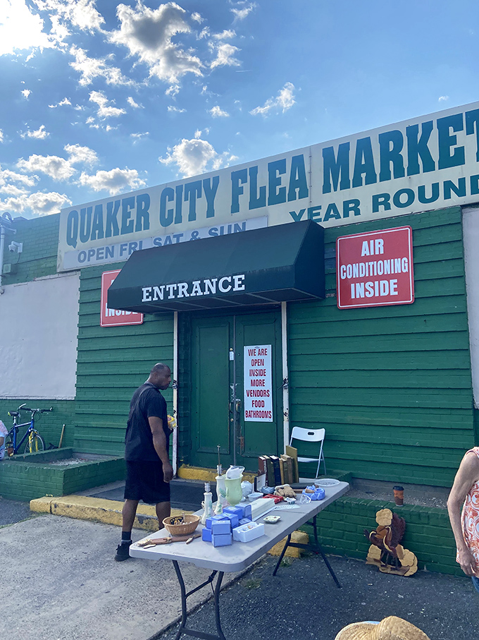 Gravel paths to greatness! This charming market creates a patchwork of vendor spaces against a backdrop of classic buildings.