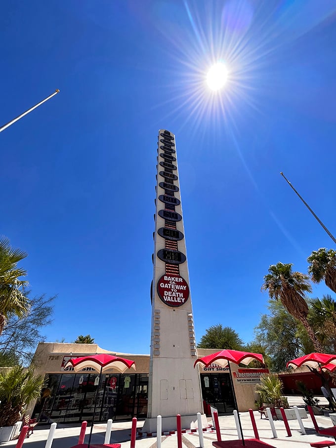 At 134 feet tall (matching Death Valley's record temperature), this giant thermometer is the ultimate "it's not the heat, it's the humidity" joke.