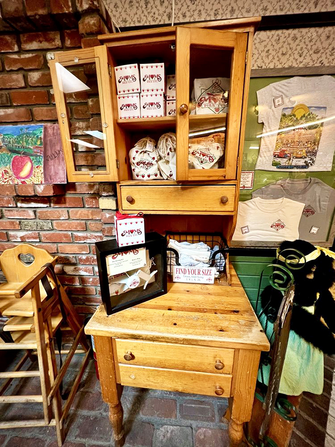 The merchandise corner proves you can take a piece of Mom's home, even when the actual pies are long gone.