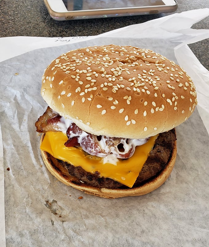 The bacon ranch burger &ndash; where three perfect foods unite in harmony. Not all heroes wear capes; some come wrapped in wax paper.