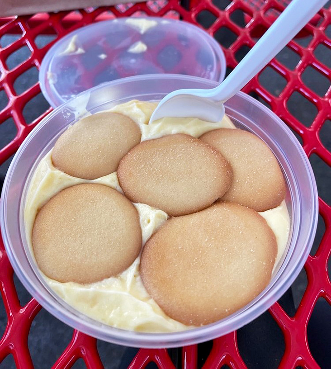 Banana pudding that doesn't mess around. Those vanilla wafers aren't drowning—they're marinating in creamy, banana-infused bliss.