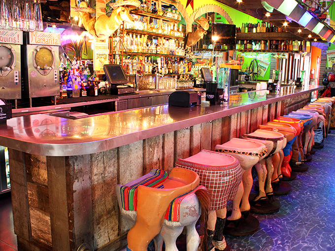 Bar stools shaped like donkey hindquarters prove that Mexican restaurants, like life, are better when you don't take yourself too seriously.