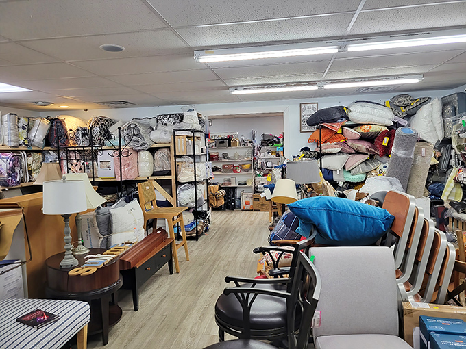 The home goods section could furnish an entire apartment in one fell swoop. Lamps, chairs, and pillows await their second chance at making a house home.