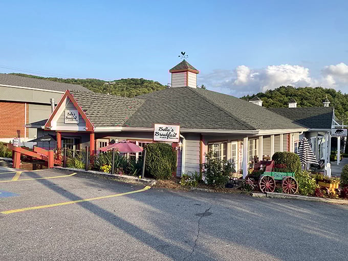 Bella's isn't just a restaurant—it's a morning ritual where breakfast is treated with the reverence it deserves. That red wagon out front isn't decoration; it's a philosophy.