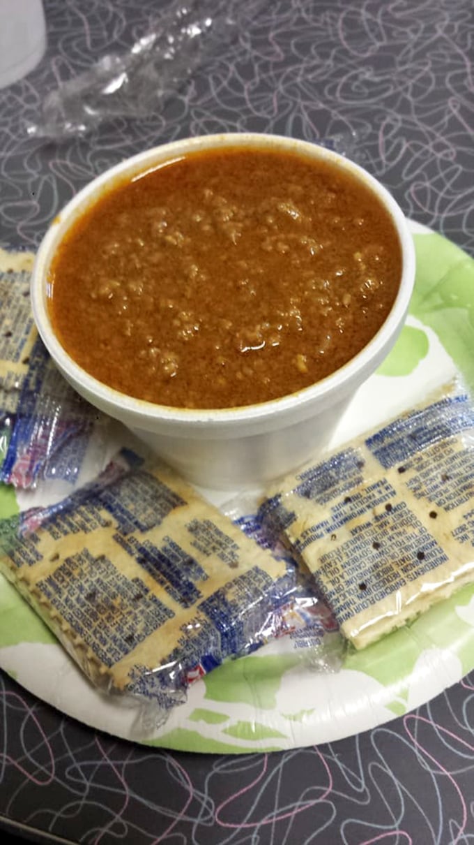 A steaming cup of chili with crackers on the side&mdash;simple comfort food that warms both body and soul on Delta afternoons.