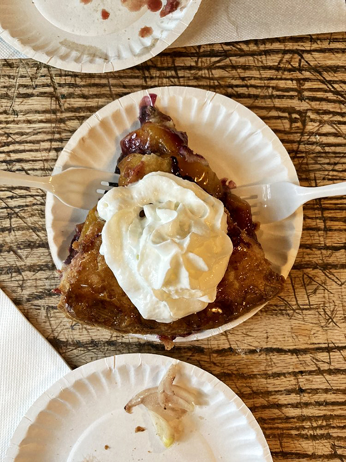Pie &agrave; la mode that makes you want to write poetry. The whipped cream melts into warm fruit like a sweet, edible snowcap on a mountain of flavor.