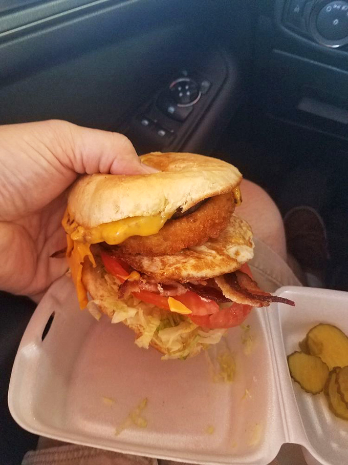 The legendary Bonnaroo Burger in its natural habitat &ndash; your car. Some foods are so good they can't wait for you to get home.