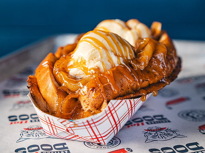 This waffle dessert doesn't know if it's breakfast, dessert, or an edible hug&mdash;the ice cream melting into warm caramelized goodness defies categorization.