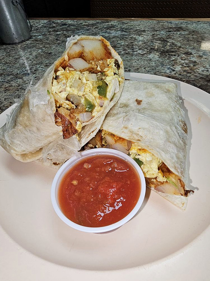 This breakfast burrito isn't playing around – stuffed with eggs and savory fillings, it's the handheld morning meal of champions.