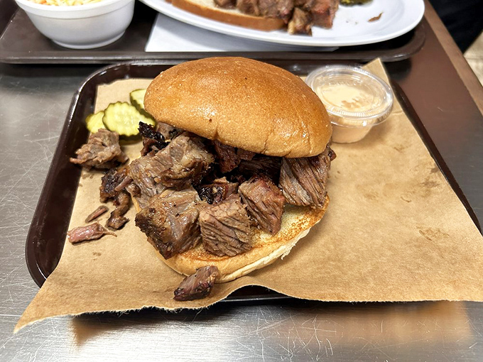 The burnt ends sandwich &ndash; Kansas City's gift to humanity. These caramelized brisket nuggets prove that sometimes the best things come from patience.