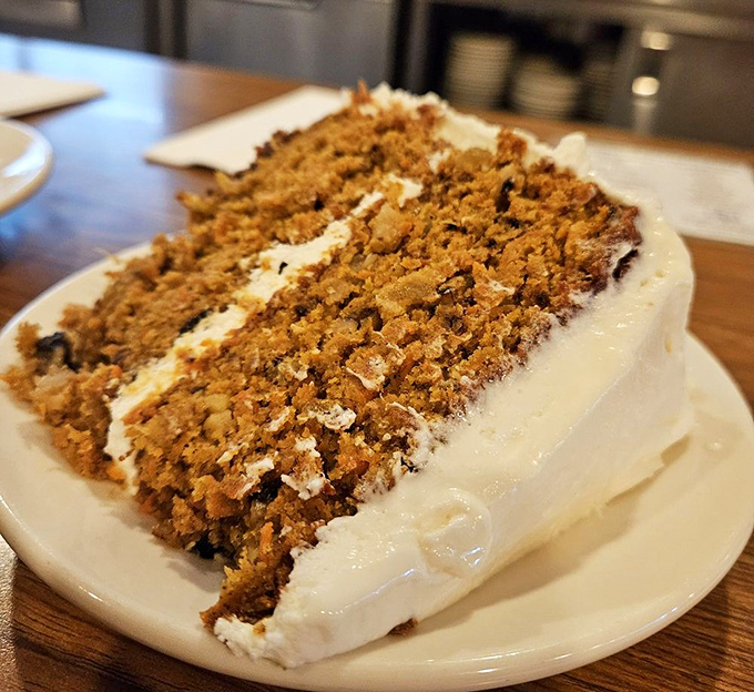 Carrot cake that doesn't skimp on the good stuff&mdash;moist layers, generous frosting, and enough heft to make you feel like you've accomplished something.