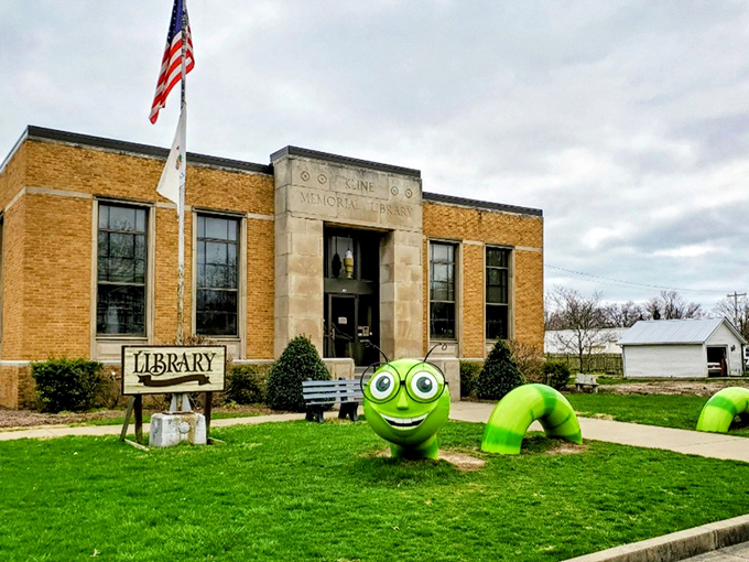 Even the bookworms go big in Casey. The township library boasts a lawn caterpillar that appears ready to devour "The Very Hungry Caterpillar."