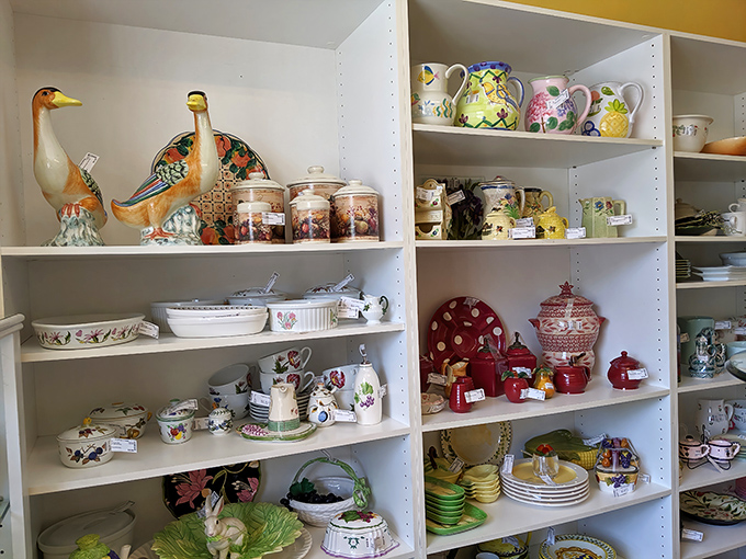Ceramic menagerie! From ducks to teapots, these shelves hold the supporting cast for your home's most charming corners.