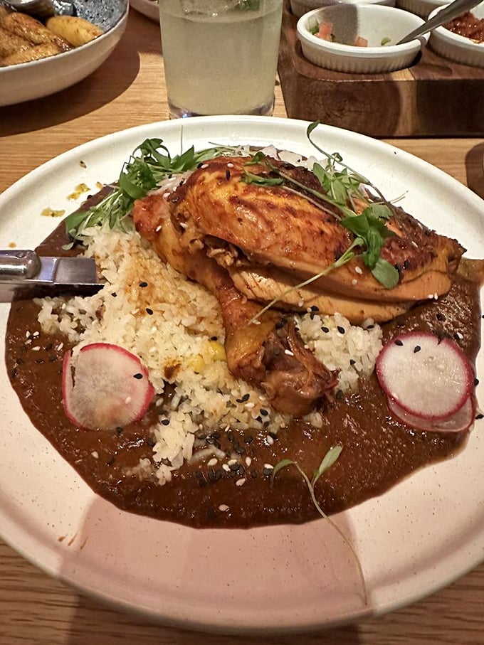 Chicken mole that makes you understand why people write poetry about food. That rich, complex sauce deserves its own fan club and merchandise line.