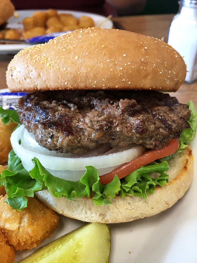 A burger that doesn't need fancy tricks &ndash; just honest beef, fresh vegetables, and a bun that knows its supporting role.