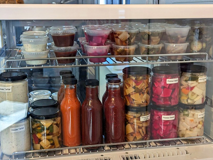 The condiment collection&mdash;a rainbow of house-made flavor enhancers waiting to take your burger experience into uncharted territory.