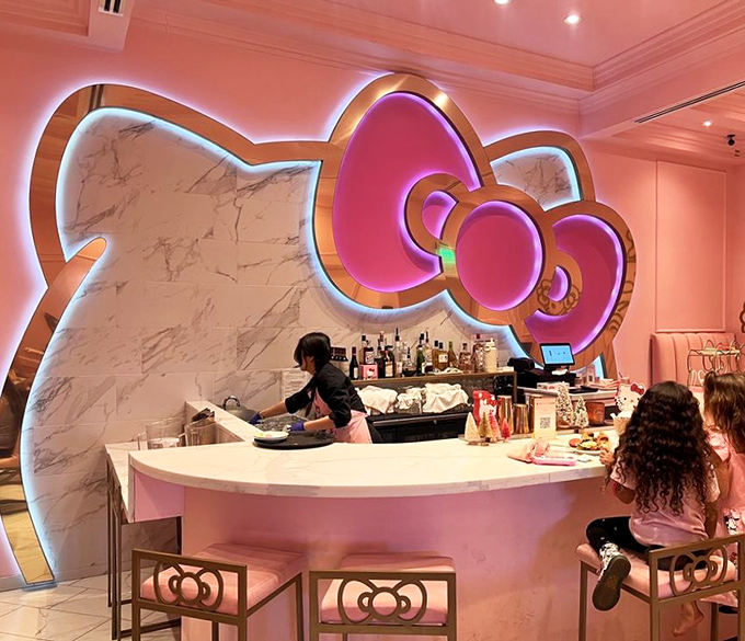 The bar area, shaped like Hello Kitty's head, proves that architectural whimsy and functional design can coexist beautifully. Cocktails with character, indeed.