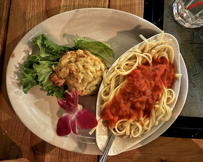 A crab cake that's almost all crab&mdash;imagine that! Served with pasta and marinara, it's Maryland tradition with an Italian accent.