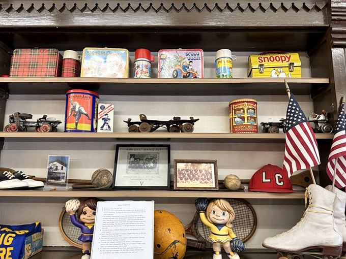 Every shelf tells a story with vintage lunch boxes, toys, and memorabilia that transport you to childhood faster than any DeLorean.