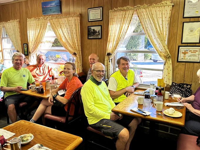 The true measure of a great local spot: tables filled with smiling regulars in neon cycling gear, fueling up before hitting the Overseas Highway.