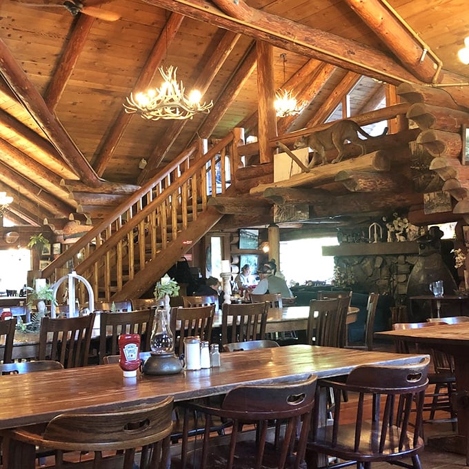 Wooden beams soar overhead like nature's cathedral, making every meal feel like communion with Oregon's towering forests and pioneering spirit.