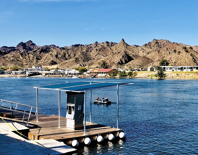 Marina docks where boats rest between adventures, waiting for their next chance to explore Colorado River magic.
