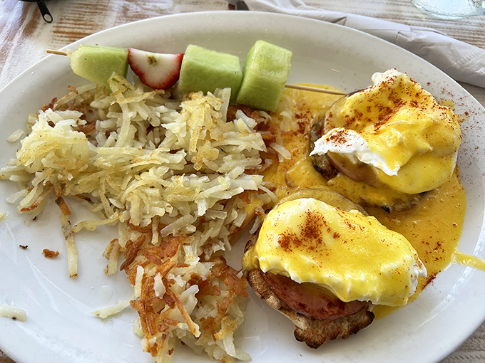 Eggs Benedict&mdash;the diva of breakfast dishes&mdash;demands perfection in hollandaise, and here, that golden sauce delivers a standing ovation-worthy performance. 