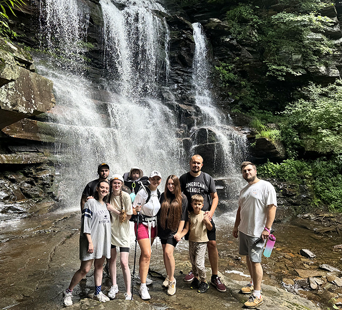 The universal expression of waterfall joy &ndash; that moment when the hike's effort pays off with nature's most spectacular show-and-tell.