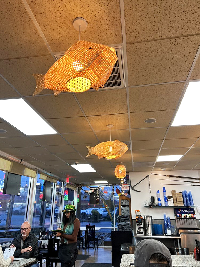Fish-shaped lights swimming across the ceiling&mdash;whimsical touches that remind you this place doesn't take itself too seriously, just its food.