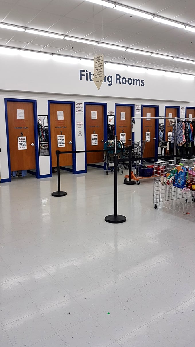 The fitting room area is clean and organized&mdash;a rare luxury in the thrift store world where trying before buying is actually pleasant.