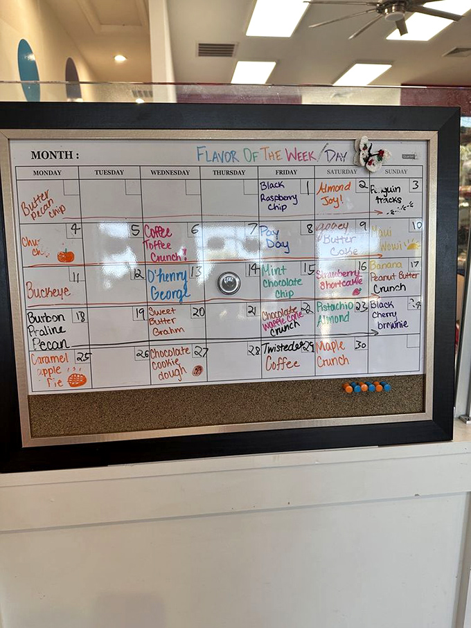 The flavor calendar that launches a thousand road trips. "Almond Joy" on Friday? Suddenly that weekend getaway plans itself.