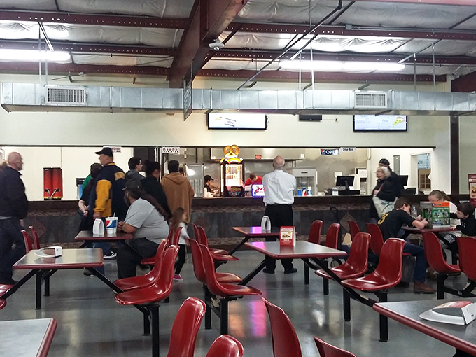 The food court &ndash; where treasure hunters refuel and compare their bounty. Those red chairs have heard more deal-bragging than a Wall Street boardroom.