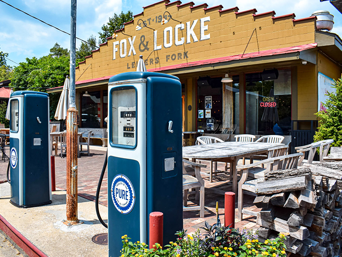 That vintage gas pump hasn't worked in decades, but Fox & Locke still fuels the community with music and meals.