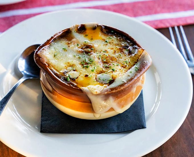 French onion soup that's achieved the perfect cheese-to-broth ratio&mdash;a bubbling cauldron of comfort that demands to be broken into.