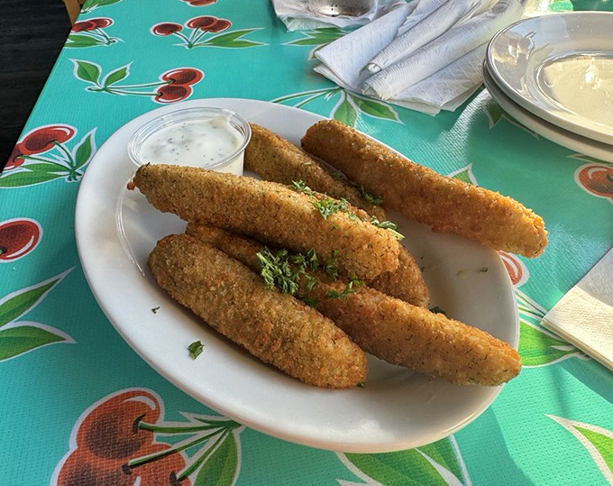 Fried pickles: The snack that makes you wonder why we ever eat cucumbers any other way. Crispy, tangy time machines to your first state fair.
