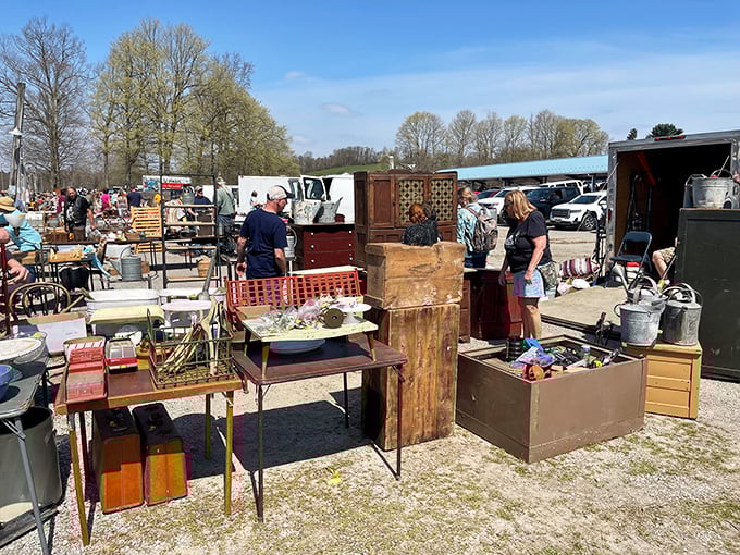 Furniture with stories to tell waits for new homes and fresh chapters. That wooden cabinet has witnessed more family dinners than most wedding photographers.