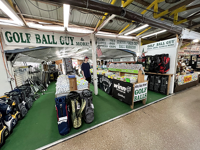 The Golf Ball Guy's kingdom, where duffers find hope in fresh equipment while their spouses pretend to be interested for exactly 90 seconds.