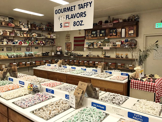 Forty flavors of gourmet taffy spread before you like a textile designer's dream palette &ndash; from classic vanilla to adventurous jalape&ntilde;o.