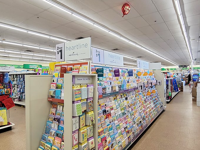 The greeting card section&mdash;proof that expressing heartfelt sentiments doesn't require taking out a small loan.