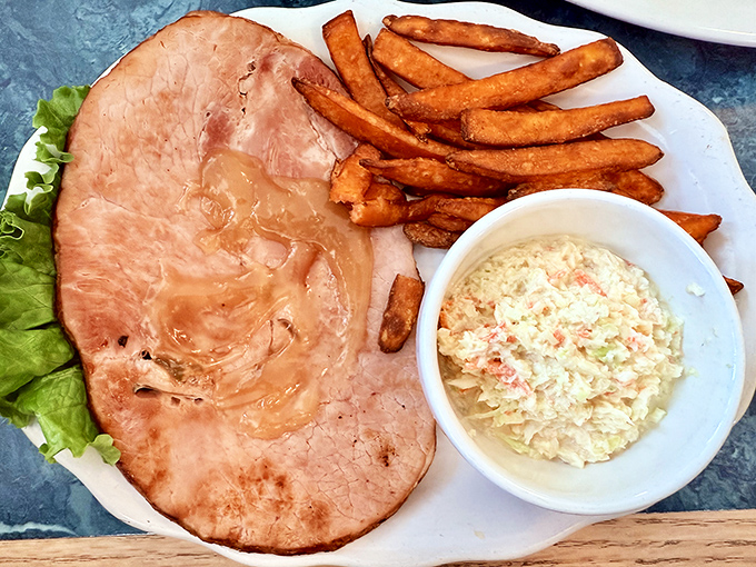 Country ham that makes you question why you ever ate city ham. That pineapple glaze creates a sweet-savory tango that dances across your taste buds. 